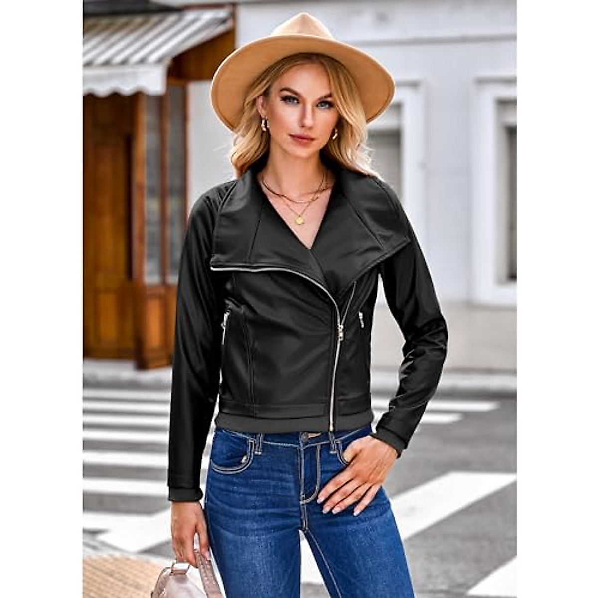 luvamia Zip Up Jacket Women's Leather Jacket Black Leathwr Jacket Women Black Pleather Jacket Women Black Jacket Women Black Jacket Women Zip Up Black Faux Leather Jacket Women Black large Size 12 14