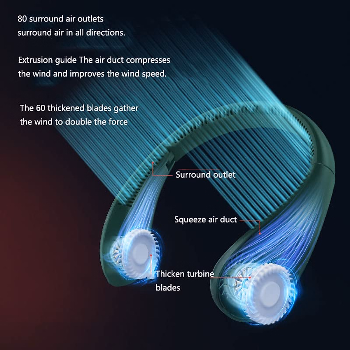 bahilok Hanging Neck Fan Foldable Summer Air Cooling Portable USB Rechargeable Bladeless Mute Fans for Outdoor Sports，5000mAh (pink)