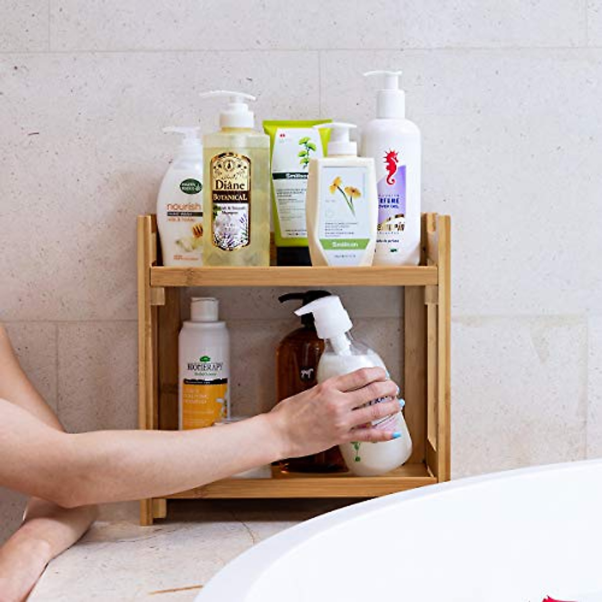 GOBAM Bamboo Bathroom Caddy Organizer with Drawer, Medium - Shower Storage for Shampoo, Conditioner, Soap - Waterproof Shower Caddy Stand for Bathroom, Bedroom, or Office - Natural