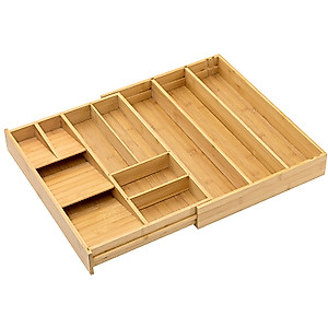 Oyydecor Bamboo Kitchen Drawer Organizer-Expandable Silverware Organizer for Utensil Holder, Cutlery Tray with 2 Removable Drawer Dividers, Adjustable for Kitchen Utensils and Flatware Organizer