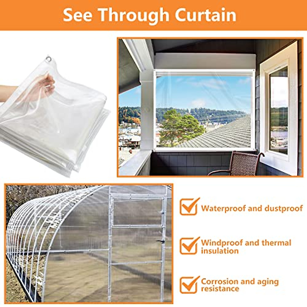Tubtoken Clear PVC Tarpaulins 8 x 10 FT,20 Mil Heavy Duty Waterproof Wind-Proof Transparent Vinyl Tarp for Patio Pergola Garden Canopy Rainproof Anti-Tear PVC Thick Cover with Grommets(8 x 10 FT)