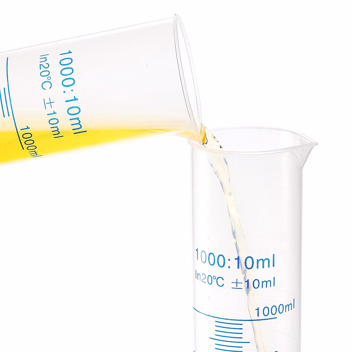 Bekith 4 Pack 1000ml Plastic Graduated Cylinder with Stable Base, Plastic Measuring Cylinder 2-Sided Marking Lab Cylinders, Clear Measuring Cylinder for Science Projects, Laboratory Supplies