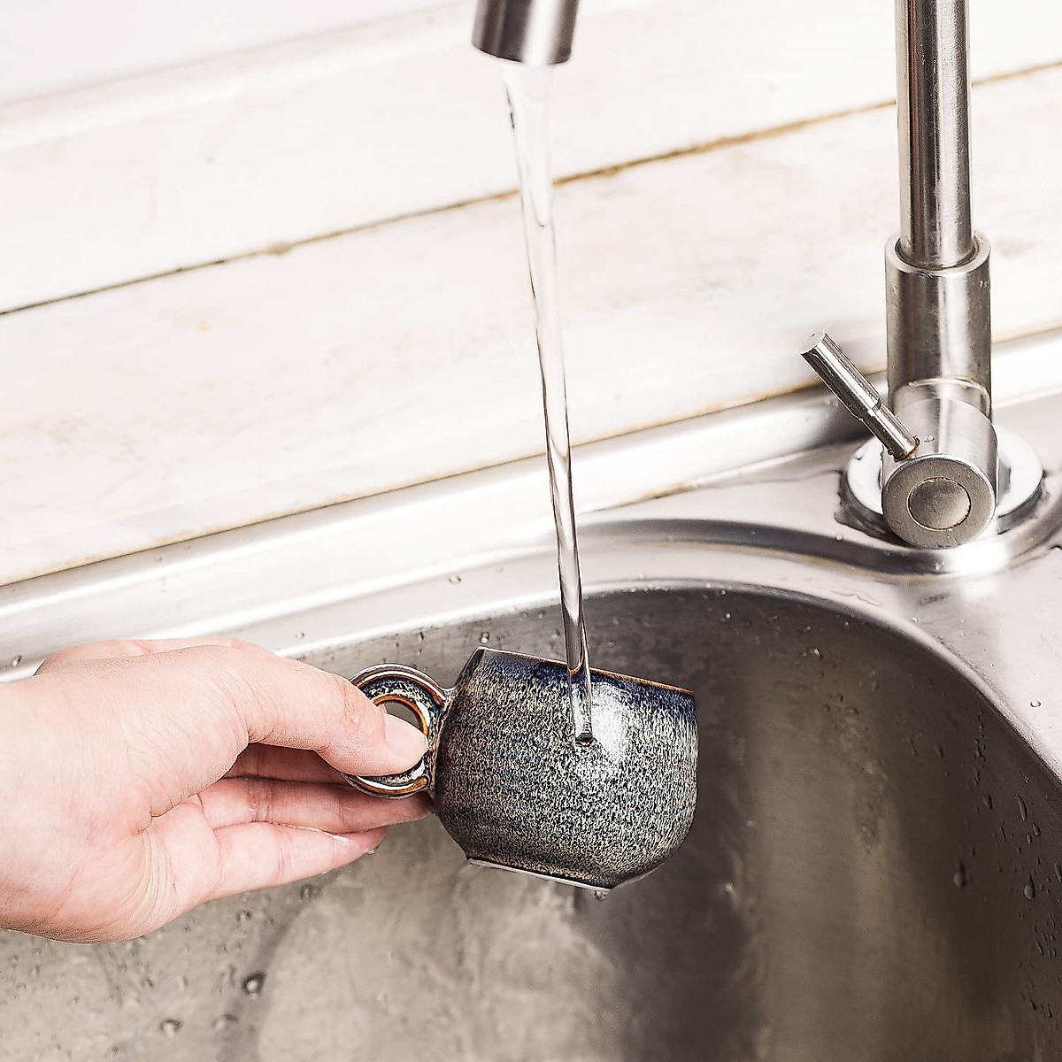 KYBSCZ Ceramic Espresso Cups Set of 4, 3 Ounces Demitasse Cups, Porcelain Mini Coffee Cups, Small Ceramic cups set Made by Fambe Reactive Glaze,Caramel Gray