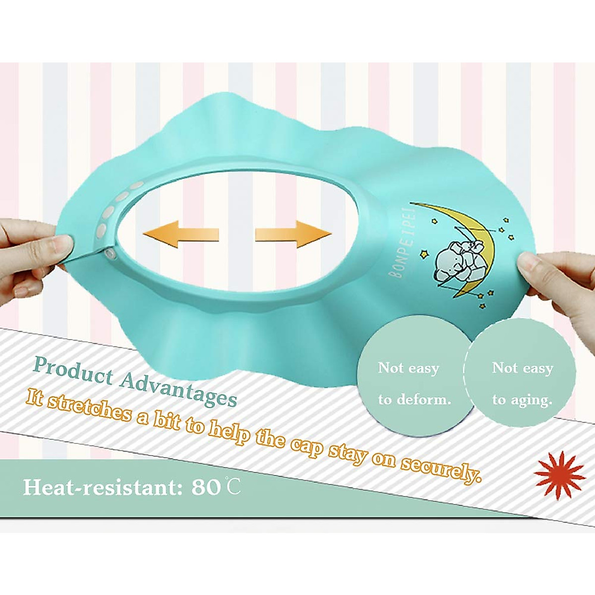 BONPEIPEI Baby Shower Shampoo Cap 2Pcs Adjustable Safety Eva Bath Visor Waterproof Soft Hair Washing Guard Accessories Bathing Hat for Girls, Boys, Infants, Kids and Toddlers-Pink/Green