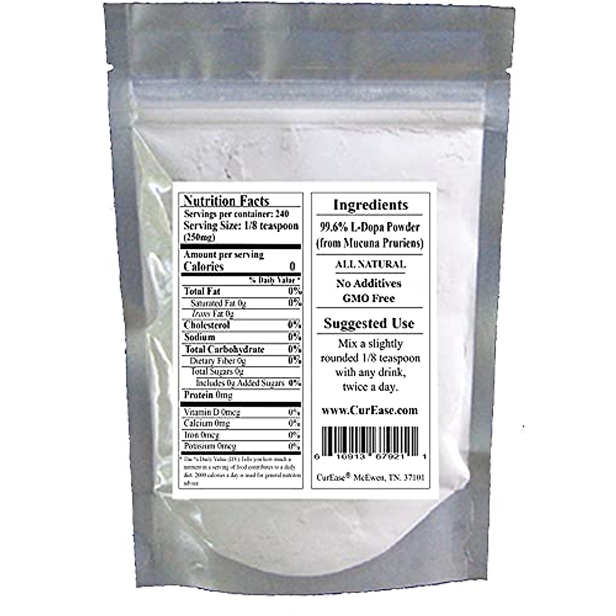 l-dopa Powder - 99% Mucuna Pruriens Extract - Natural Velvet bean - 2.4oz. - 240 Servings