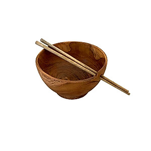 OMA Set Of Two Rice Bowls With Chopsticks Teak Wood Salad Noodle Udon Bowls