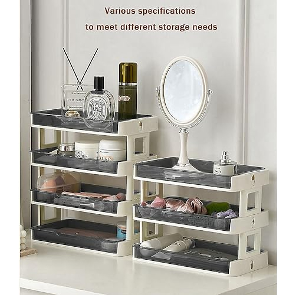 Cosmetic storage box acrylic simple multi-layer rack, bedroom dresser bathroom bathroom skin care drawer pull-out organizer shelf (3-layer, black)