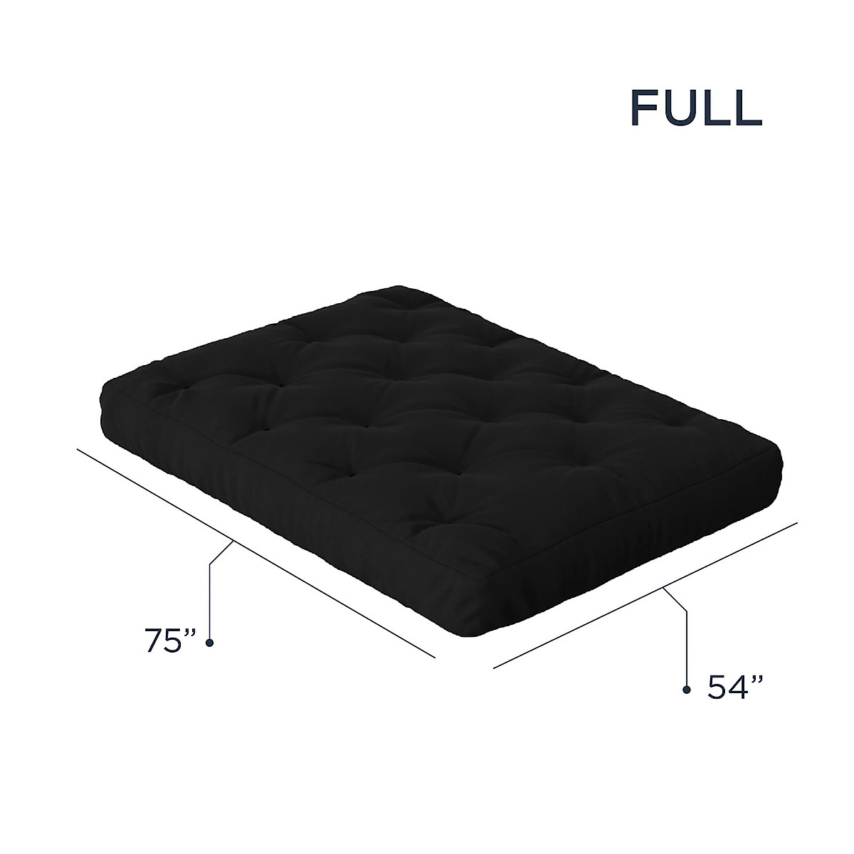 Royal Sleep Products by The Futon Factory 12 inch Foam Futon Mattress - Solid Black Fabric - Full Size - CertiPUR Certified Foams - Made in USA - (Frame not Included)
