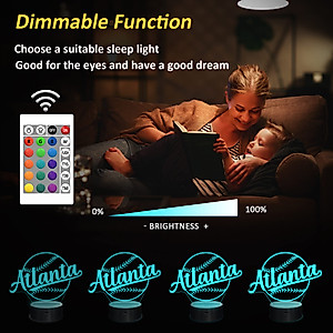 Baseball Gifts, Baseball Night Light, 3D Illusion Lamp for Boys Gift 16 Changing Color Remote Control Kids Room Lighting Ball Decor (Atlanta)