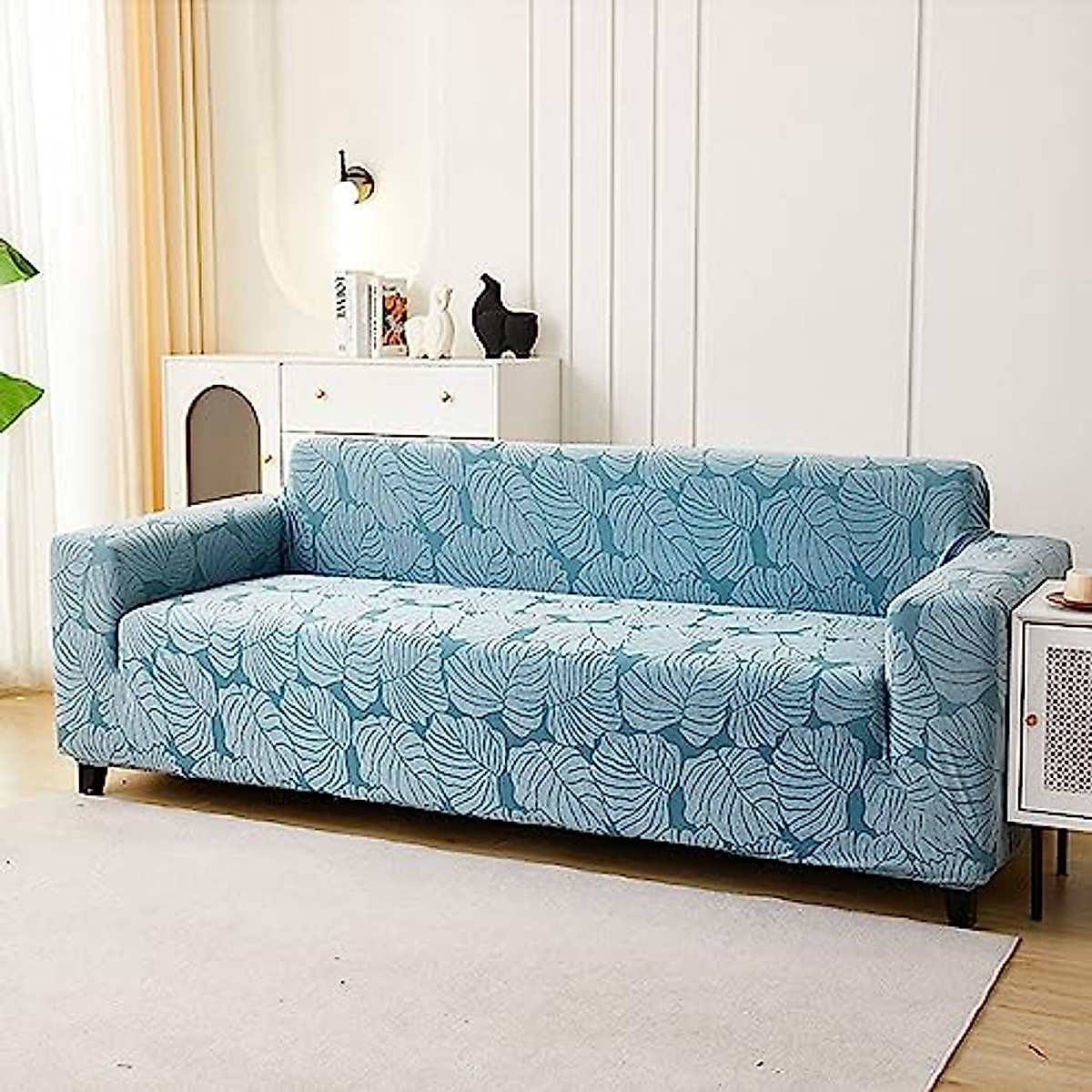 GUYIRT Sofa Slipcovers 3 Seater, Jacquard Couch Sofa Cover, Form Fit Slip Resistant Universal Furniture Protector for Living Room-Blue-4 Seater 235-300cm