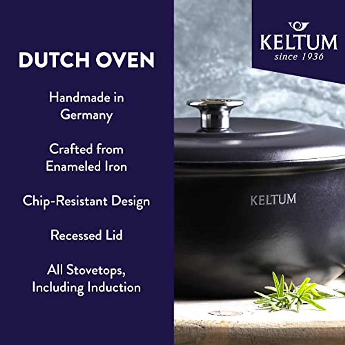 Keltum 5.3QT Enameled Dutch Oven, Black