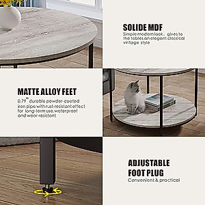 FREDEES Wood Round Coffee Table - 31.5" W x 22" H Coffee Table for Living Room, Home Furniture with Wooden Desktop & Sturdy Metal Legs & Storage Shelf