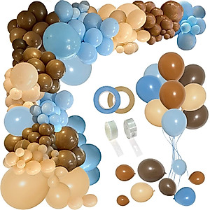 PERPAOL 147PCS Blue Brown Coffee Balloons Garland Kit, Boho Nude Coffee Blue Ivory Balloon Arch, for Teddy Bear Safari Wild Shower Gender Reveal Birthday Theme Party.