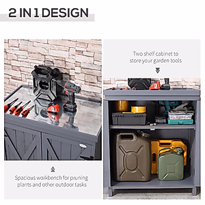 GLANZEND Wooden Garden Storage Shed Cabinet, Outdoor Tools Storage House with 2 Shelves and Waterproof Galvanized Roof Top, for Lawn Backyard Patio, Gray (31.5" W x 17.75" D x 36.25" H)