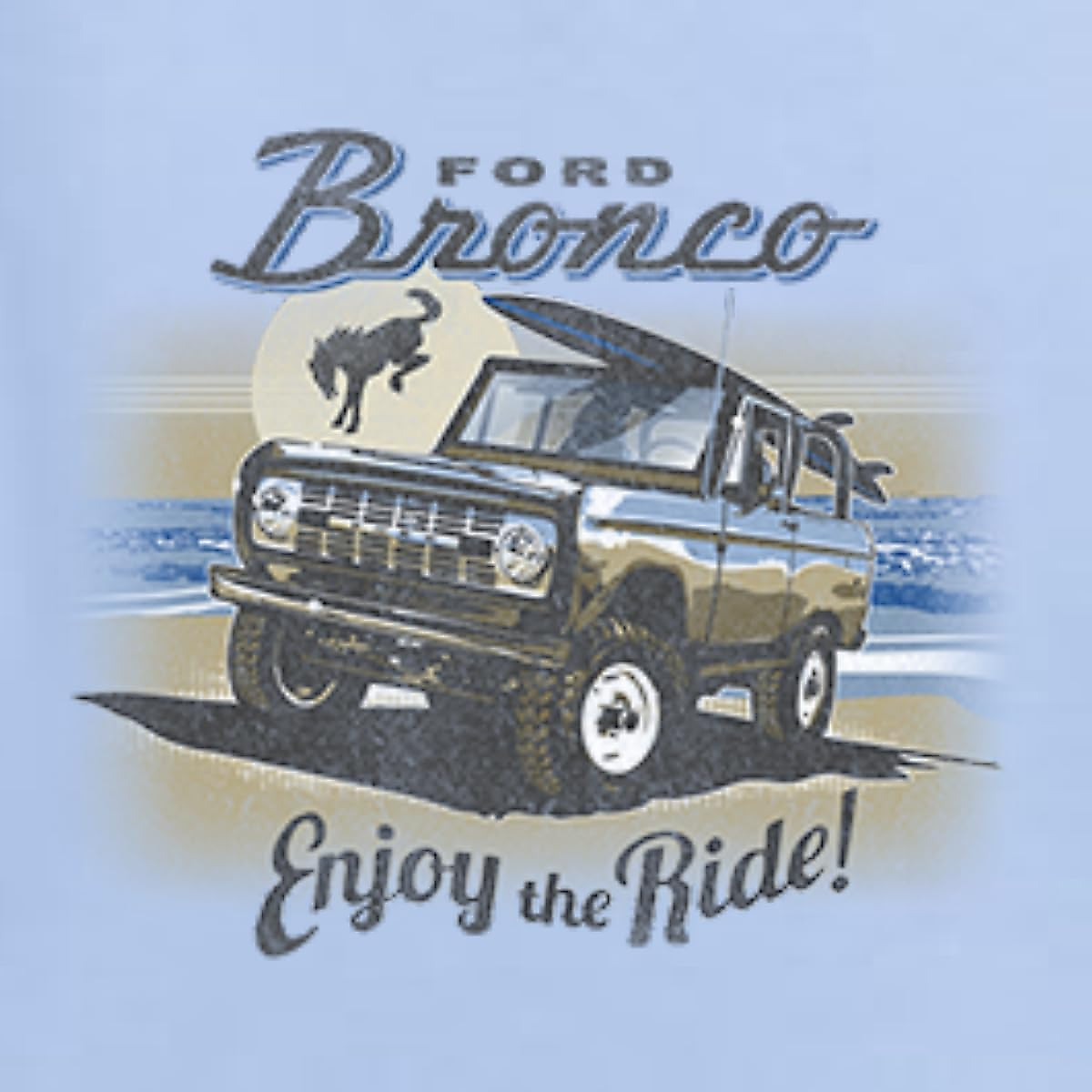 Classic Vintage Ford Bronco Enjoy The Ride Cars and Trucks Womens Graphic T-Shirt, Light Blue, Large