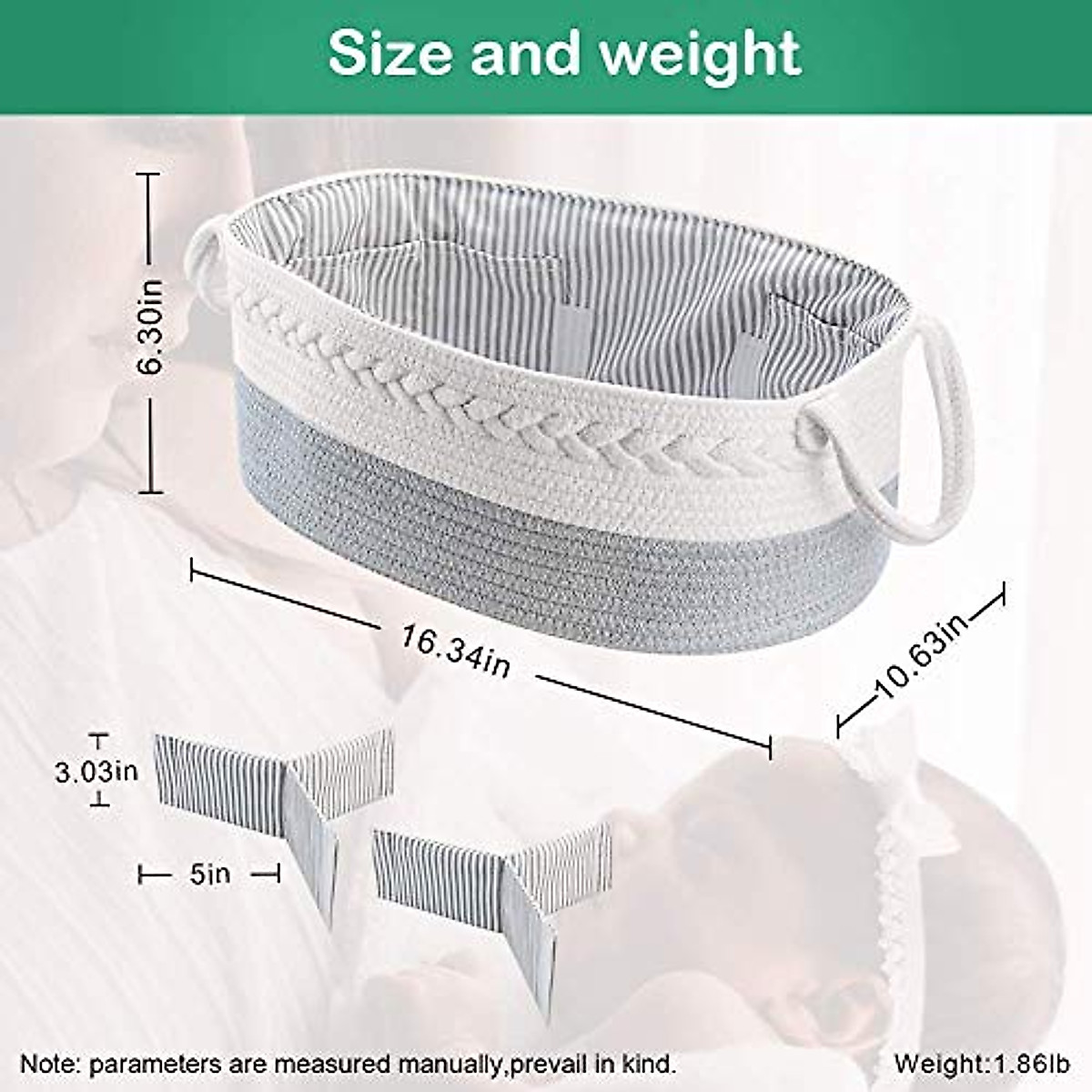 Lzellah Baby Diaper Caddy Organizer - Extra Large Nappy Caddy Rope Nursery Storage Bin - Baby Basket with 8 Pockets, 5 Compartments and 2 Removable Dividers