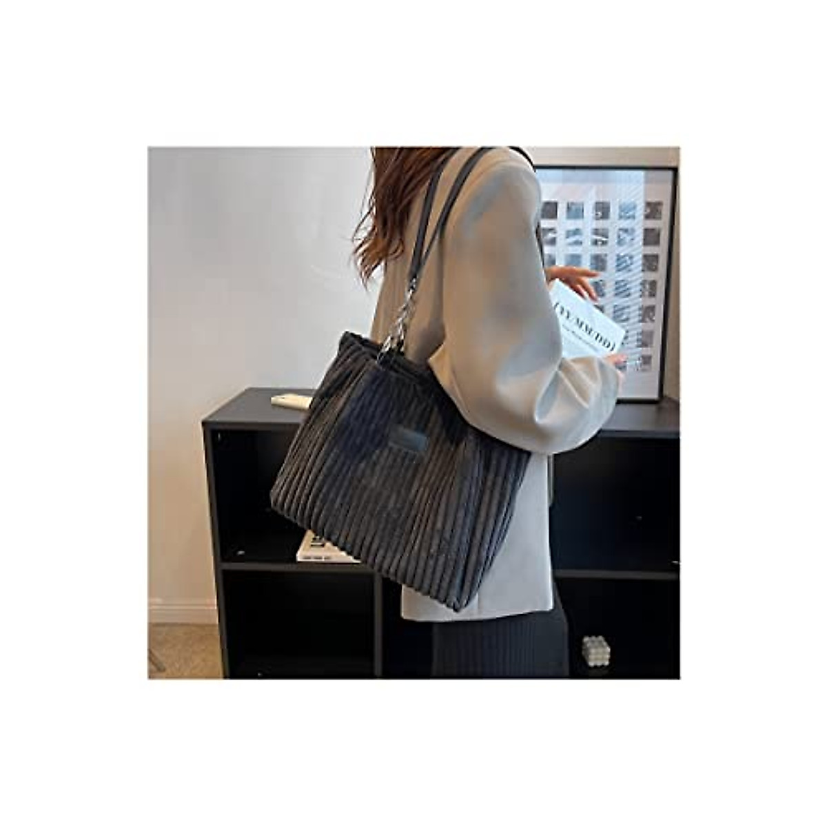 Ulisty Women Corduroy Tote Bag Casual Shoulder Bag Daily Shopping Bag Fashion Handbag green