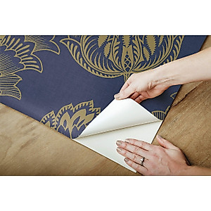 RoomMates RMK11909WP Navy and Gold Batik Jacobean Peel and Stick Wallpaper