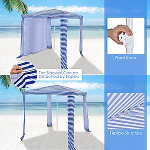 Tangkula 6.7'x6.8' Foldable Beach Cabana, Easy Set-up Portable Beach Tent with Carry Bag, Detachable Side Wall, 4 Sandbags, Wind Vent, Sun-Protection Outdoor Beach Umbrella Shelter for Family
