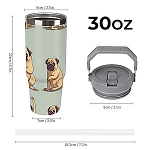 YTLKGFP 30 Oz Large Capacity Car Cup Yoga Pug Tumbler with Handle Straw Lid Insulated Stainless Steel Water Bottle Travel Mug Leak-proof Car Cup Keeps Cold Or Hot
