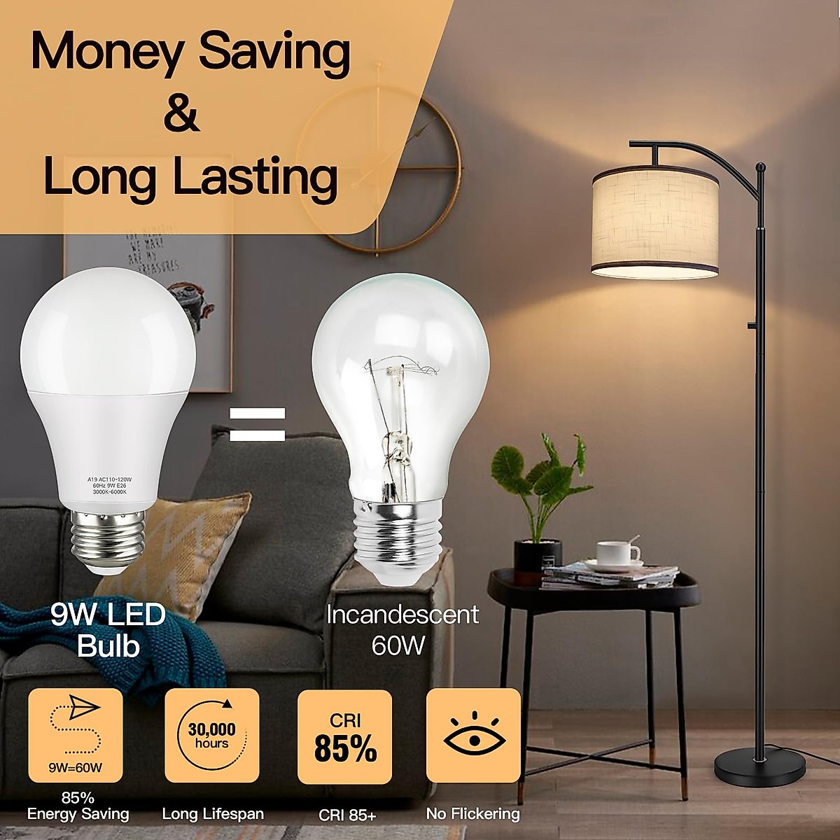 OUTON A19 LED Light Bulb with Remote Control, Efficient 9W LED Bulb (60Watt Equivalent), 810 LM, Dimmable, 3000K-6000K, E26 Base, Light Bulb with Timer for Living Room, Bedroom, 1Bulb & Remote