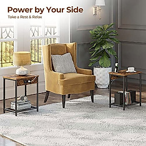 Rolanstar End Table Set of 2 with Charging Station, Small Side Table with USB Ports & Storage Shelf for Small Space, Living Room, Nightstand Bedside, 2-Tier Sofa Table for Bedroom