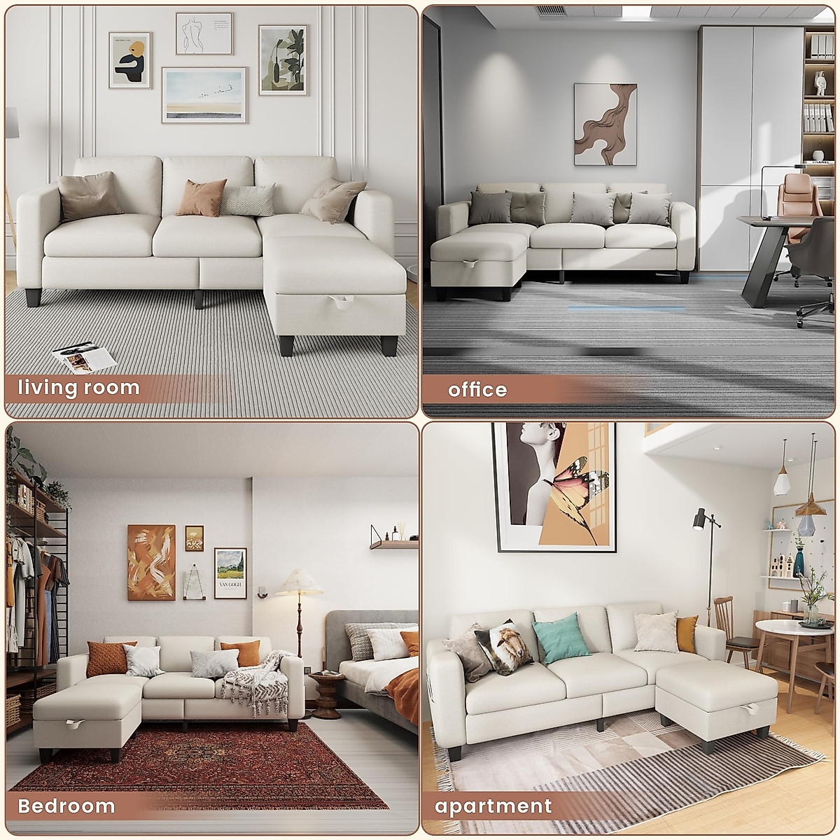 Couches for Living Room - Sectional Sofa L Shaped Cloud Couch-Small Modular 3 Seat-Comfy Linen with Storage Deep Seat Sofa,Washable Covers-Suitable for Living Room-Apartment-Office-Bedroom-Beige