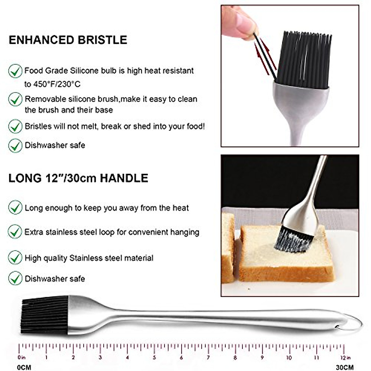 Kaycrown Stainless Steel Turkey Baster With BBQ/Grill Basting Brush, Commercial Grade Quality Rubber Bulb Including 2 Flavor Needles And Cleaning Brush For Easy Clean Up