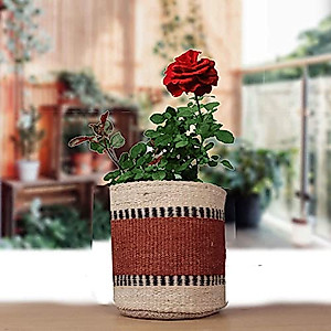 Storage Basket, Baby Nursery Hamper with Handles, Woven Basket for Blankets, Toys, Shoe, Large Jute Basket for Living Room, Kids Room (Red & Beige)