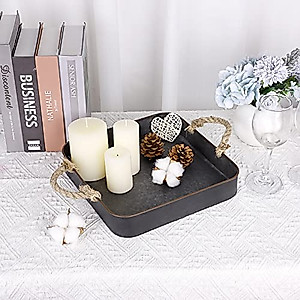 Hipiwe Galvanized Metal Tray with Rope Handle Farmhouse Metal Iron Tray Square Candle Holder Tray Industrial Style Serving Tray Countertop Decorative Tray Centerpiece Tray Rustic Decor