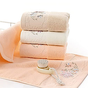 Tinymumu Hand Towels Set of 2 Embroidered Floral Pattern 100% Cotton Absorbent Soft Towel for Bathroom 13.4 x 29.1 Inch (Brown)