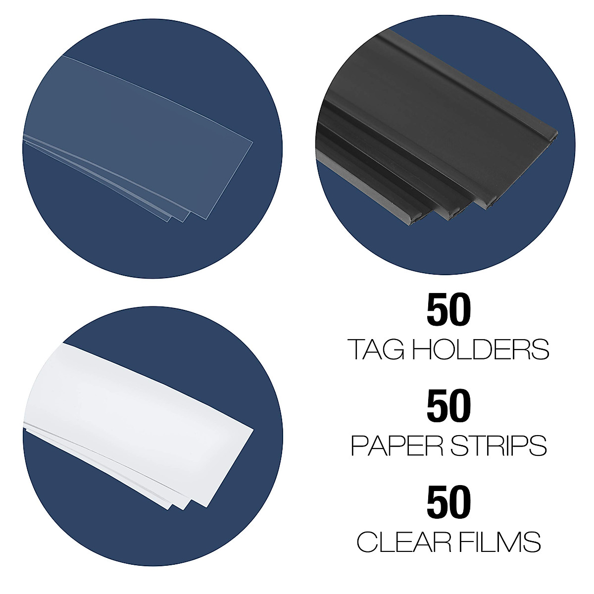 Pack of 50 - C Channel Magnetic Label Holders with Paper Inserts and Clear Plastic Protectors, Metal Surface Sign and Ticket Holder, Length of Label Area, 3" X Height of Label Area, 7/8"