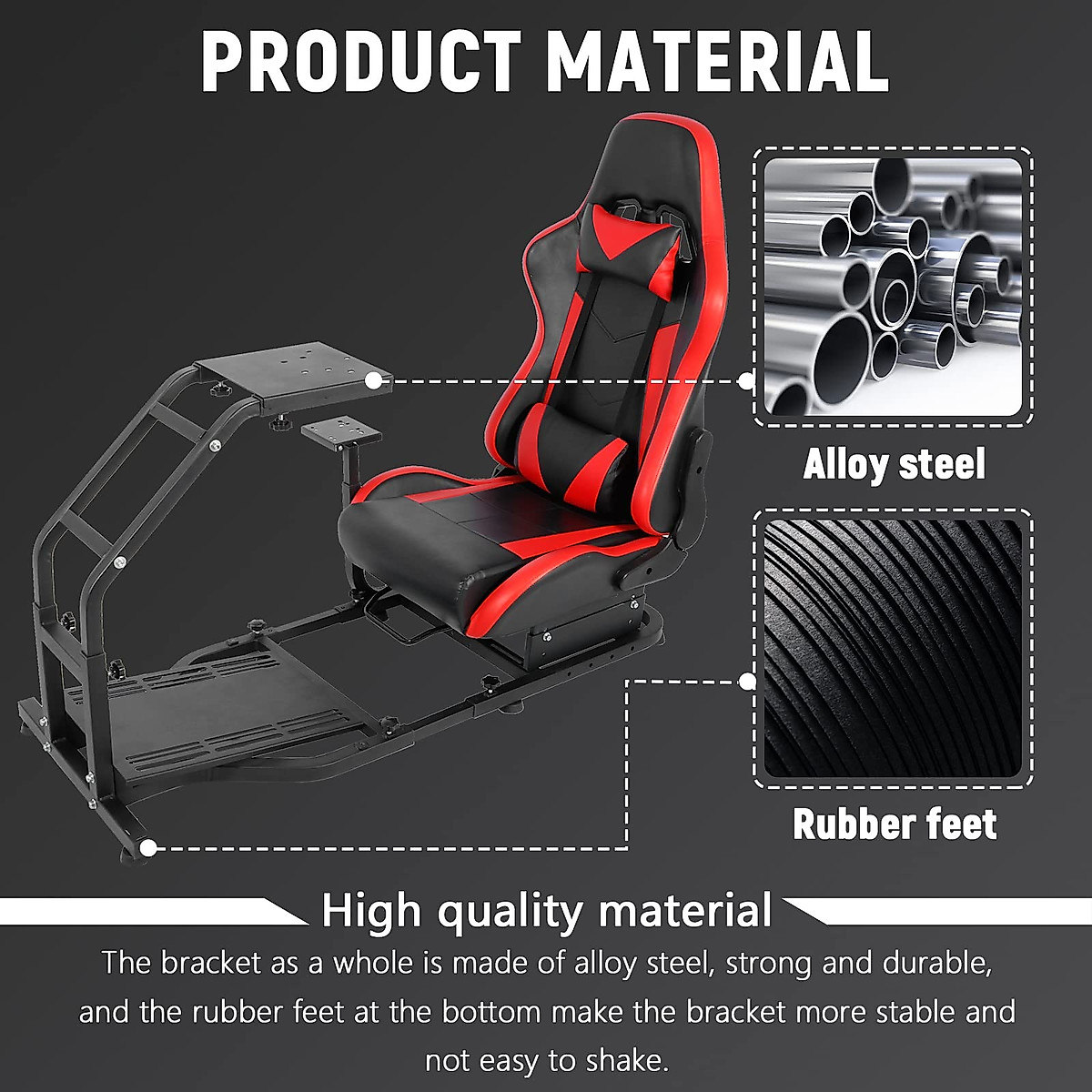 Gazzyt Racing Simulator Cockpit Stand with Red Racing Chair Adjustable Racing Wheel Stand fit for Logitech G27 G29 G920, Thrustmaster T300 T300RS T248, Without Wheel Pedal and Shifter