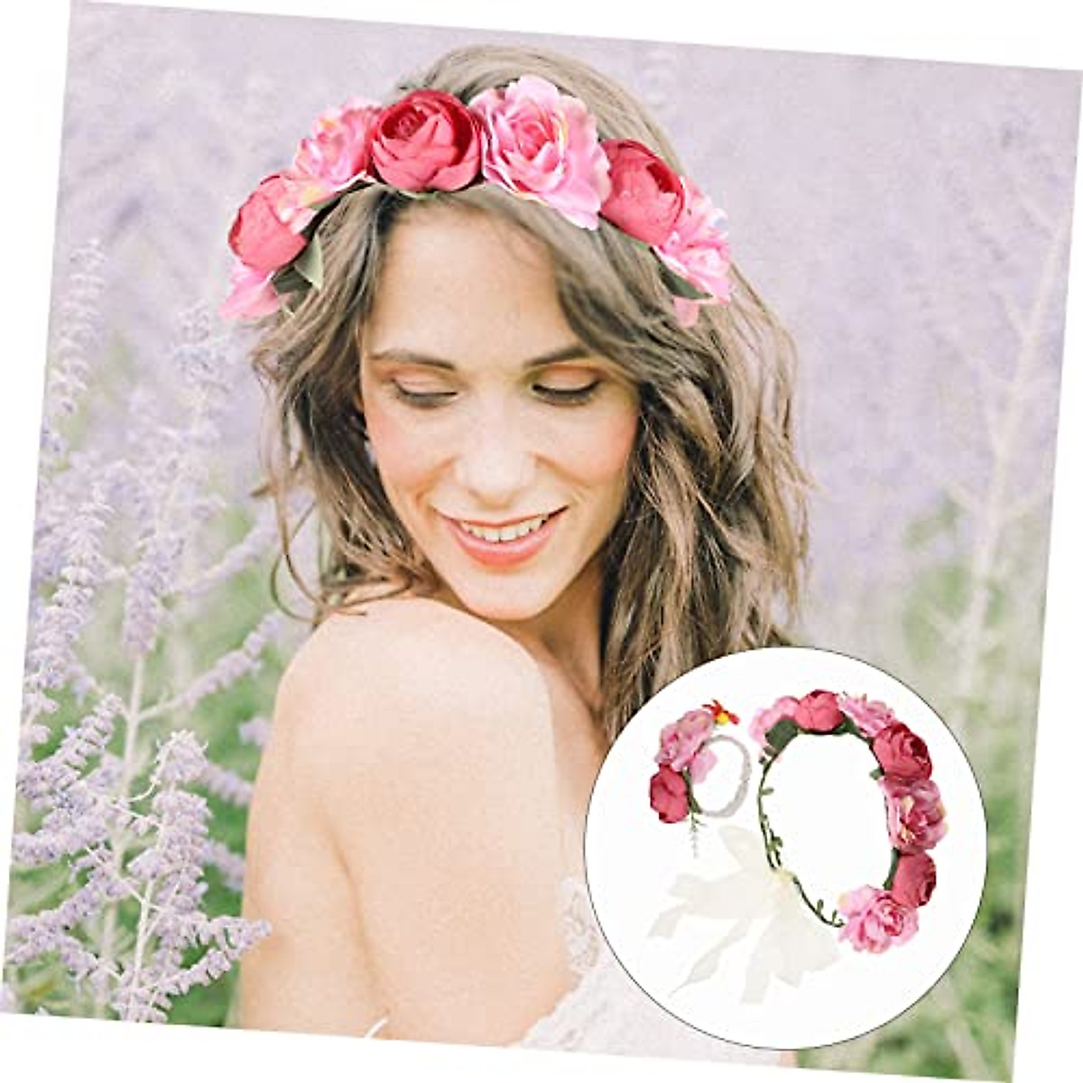 ifundom flower crown and wrist band adjustable flower crown Hair Wreath flower Headband Garland Wristband corsage wristlet floral crown Korean bride headband Miss fabric hawaii 1 Set