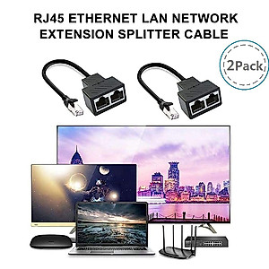 2Pack RJ45 Ethernet Splitter Cable Network Adapter 1 Male to 2 Female, Suitable Super Cat5, Cat5e, Cat6, Cat7 Connector LAN Ethernet Cables Internet Adapter, Black