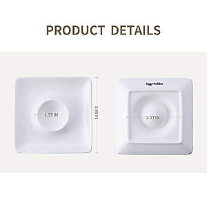 OMAYKEY Set of 8 Porcelain Egg Cups with 1-pcs Stainless Steel Egg Cracker Topper, White Square Ceramic Egg Stand Holders for Soft Boiled Eggs