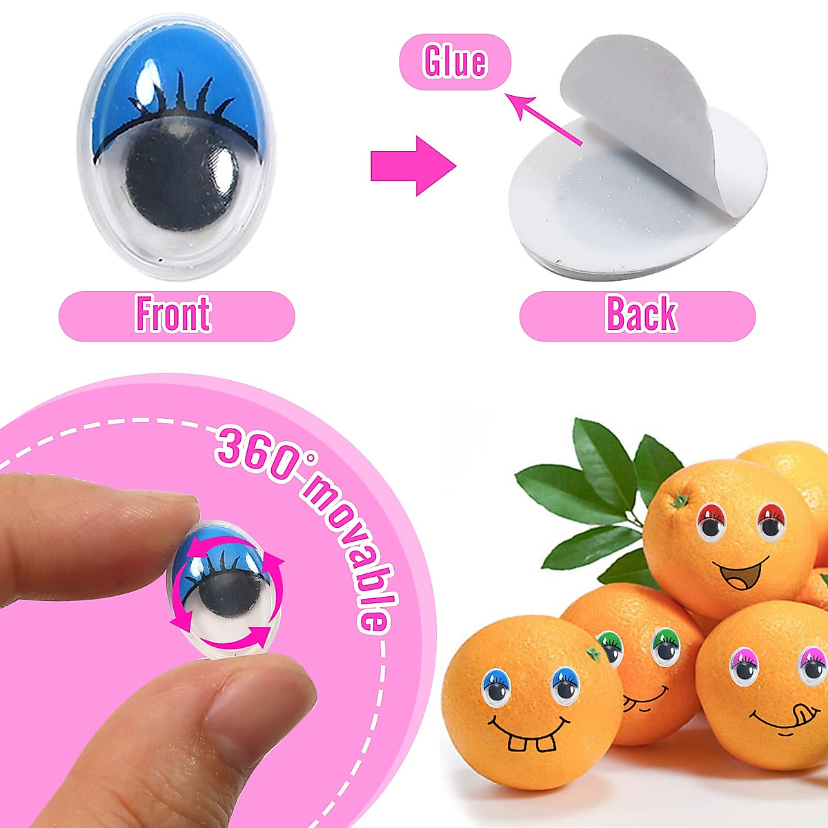 TOAOB 252pcs Wiggle Googly Eyes Self Adhesive with Eyelashes Oval Assorted Colors 10x13mm Craft Eyes Plastic Sticker Eyes for DIY Crafts Scrapbooking Decoration