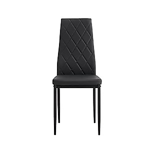 Meihua Glass Dining Table Set for 6, Black Tempered Glass Dining Room Table Sets for 6, PU Leather Metal Frame Chairs Small Space