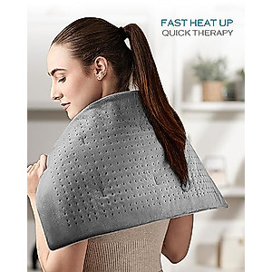 Boncare LCD Digital Control Extra Large Heating Pads for Back Pain Relief and Cramps with Auto Shut Off Fomentera de Calor Super Soft Moist/Dry Heat 12” x 24” (Light Gray)