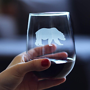 Bear Stemless Wine Glass - Cabin Themed Gifts or Rustic Decor for Women and Men - Engraved Silhouette - Large