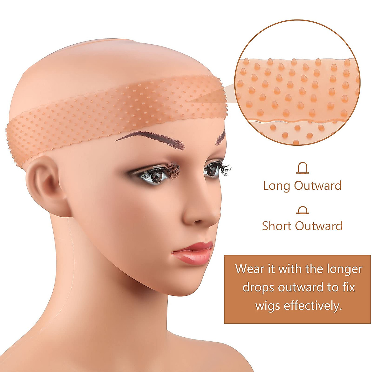 WILLBOND 2 Pieces Silicone Wig Grip Band Adjustable Silicone Wig Headband No Slip Wig Bands Seamless Wig Holder for Men Women Sports Yoga (Dark Brown)