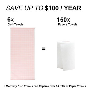 PiccoCasa 100% Cotton Terry Kitchen Towels Set of 6 Plaid Pattern (13 x 29 Inch) Soft Absorbent Drying Dish Towels for Kitchen Cooking - Pink