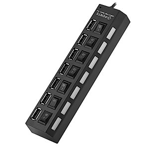 7 Port USB Hub,480Mbps No Conflict Plug & Play USB 2.0 Charger Hub with 7 Independent Switches and Multi-Level for Mobile Phone, Tablet PC, Keyboard, Mouse, Hard Drive, etc