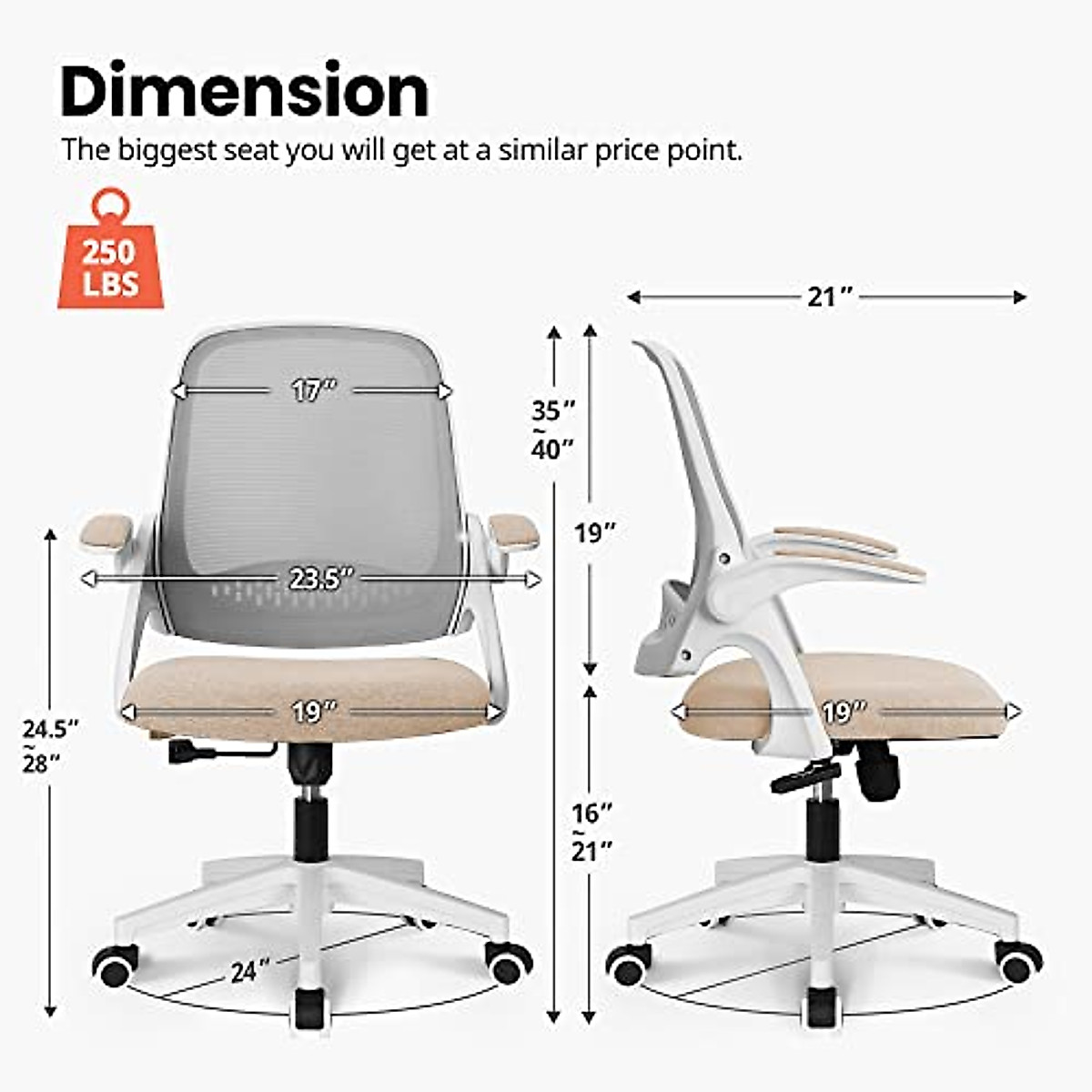 NEO CHAIR Office Desk Computer Gaming Chair with Ergonomic Lumbar Back Support Flip-up Padded Armrest Adjustable Height and Wheels for Home or Office (Beige)