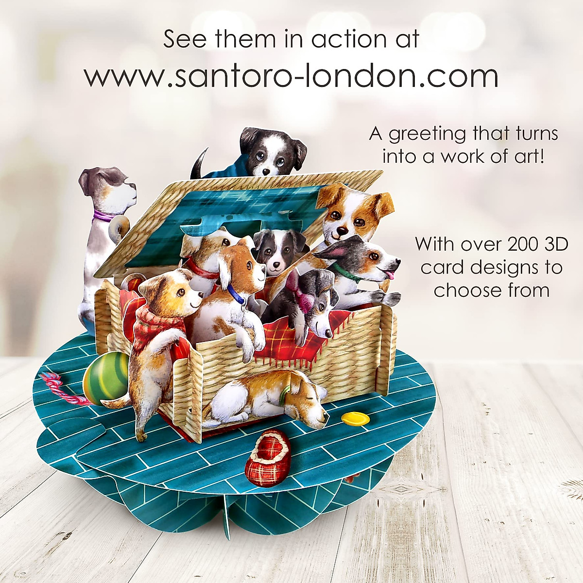 Santoro Pirouette, 3D Pop Up Greeting Card - Puppies In A Basket - Dog And Puppy Birthday Card For Her, Him, Kids, Daughter, Son