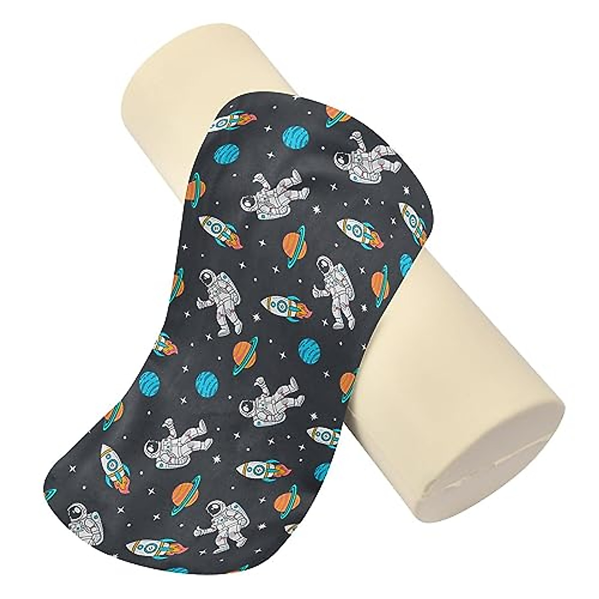 Vnurnrn Cartoon Space Rockets Planets Neck Support Pillow Round Neck Roll Bolster Cylinder Pillow Cervical Pillows Leg Pillow for Leg Knee Back Head Support for Study Work Men Women