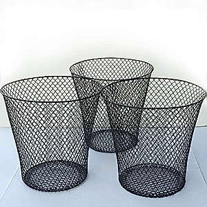 ESSENTIALS Wire Mesh Round Waste Basket | Trash Can Mesh Round Open Top Wastebasket | Recycling Bins Garbage Waste Baskets | Wire Mesh Desk Trash Can | 3-Pack Office Trash Cans (Black)