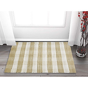 GLAMBURG Cotton Buffalo Check Plaid Rugs Washable, Handwoven Checkered Rug Welcome Door Mat 18x30 Rug for Kitchen Bathroom Outdoor Porch Laundry Living Room, Farmhouse Reversible Rag Rug Beige Natural