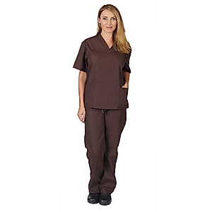 Natural Uniforms Women's Scrub Set Medical Scrub Tops and Pants - Pack of 2 Set (Large, Chocolate)