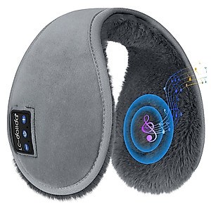LC-dolida Bluetooth Earmuffs for Winter Women Men, Ear Warmers Headphones Ear Muffs Fluffy with Music HD Speakers Calling for Outdoor Winter Running Cycling Camping, Ice Fishing Skating, Walking Dog